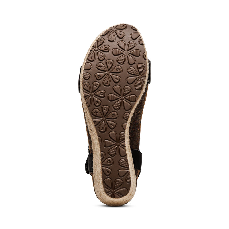 Sydney Quarter Strap Espadrille Wedge - Black Leather – aetrex