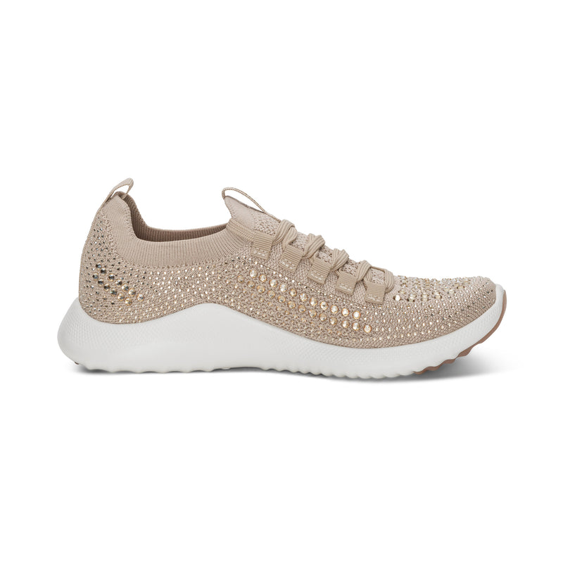 Carly Arch Support Sneaker - Tan Sparkle – aetrex