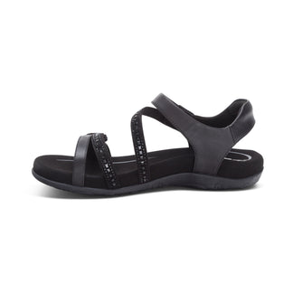 Jess Adjustable Quarter Strap Sandal - Black Sparkle – aetrex