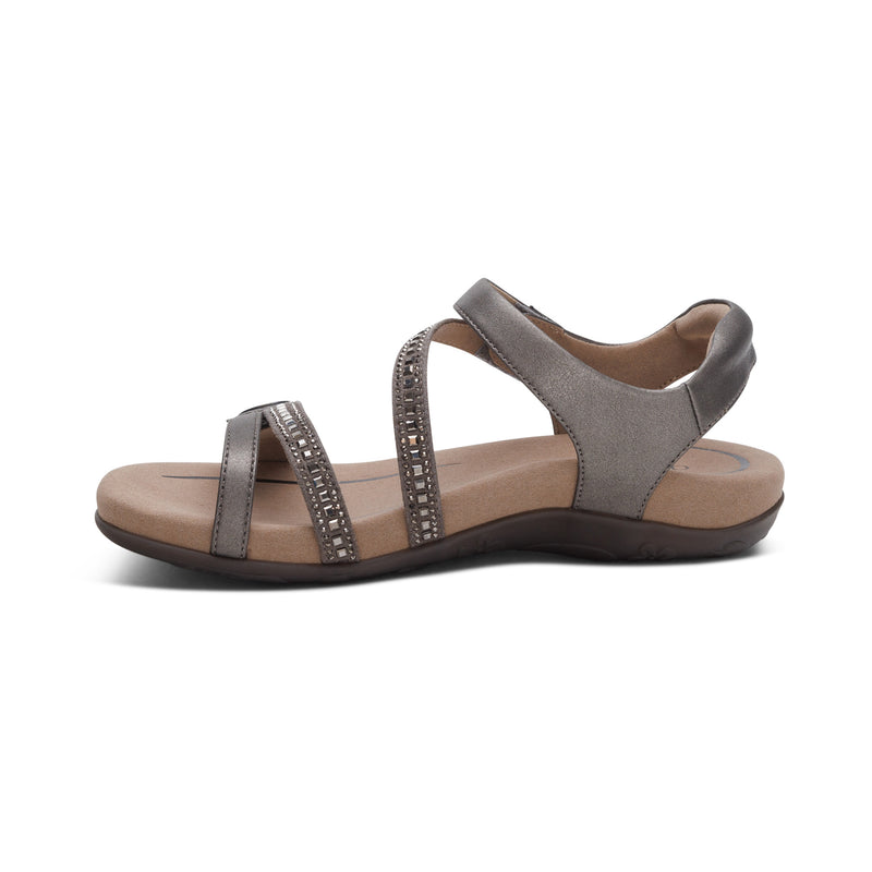 Jess Adjustable Quarter Strap Sandal - Pewter Sparkle – aetrex